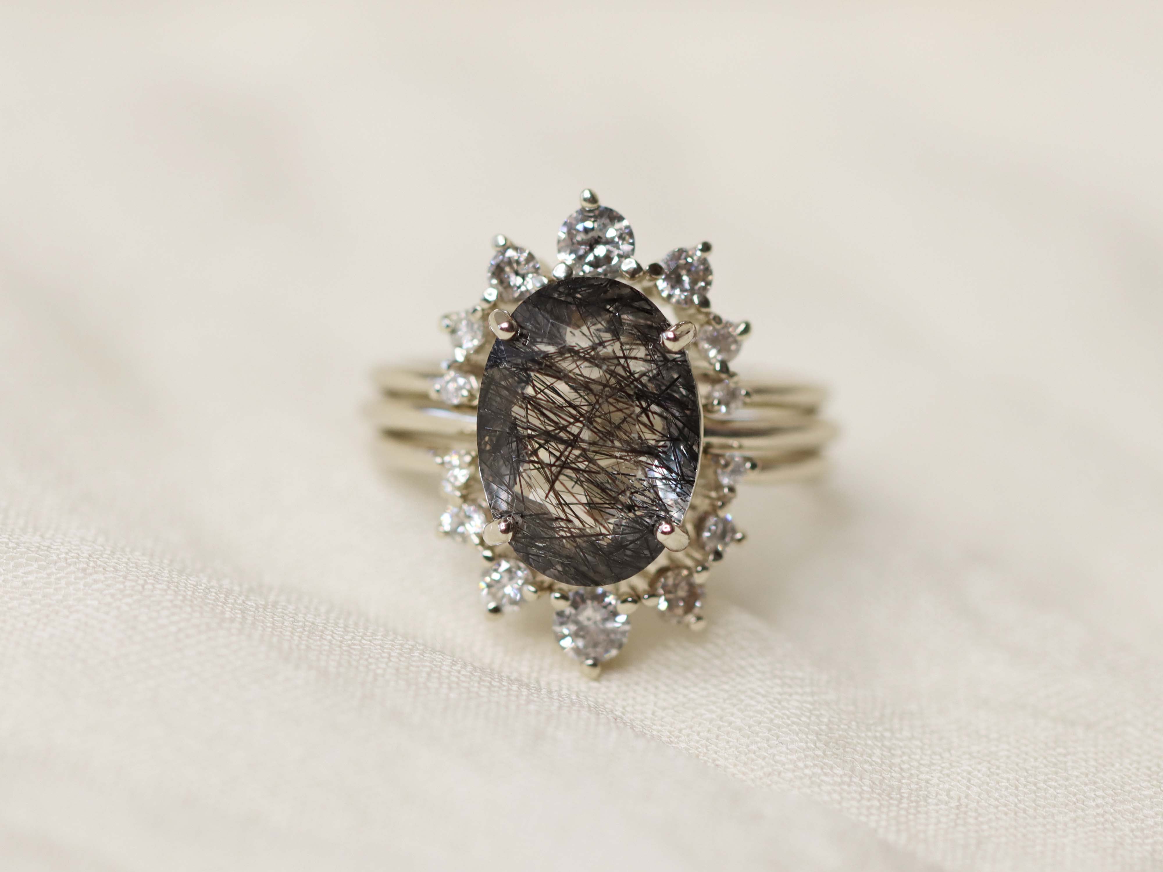 Supernova Bridal Set - Tourmalinted Quartz and Salt and Pepper Diamond ...