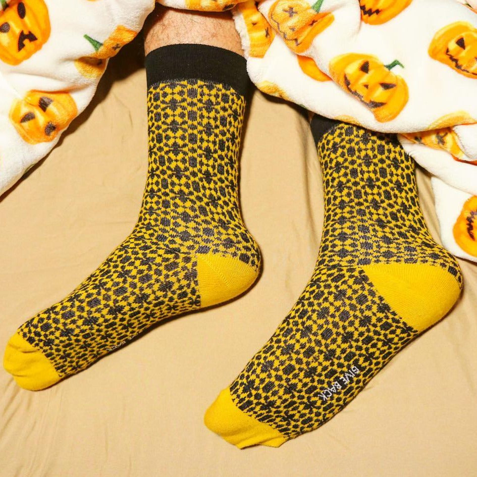Sophisticated Mustard Yellow and Black Patterned Office Socks (Adult M ...
